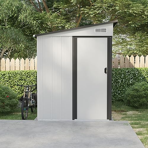 Storage Shed 5X7ft, Outdoor Lean-to Metal Storage Sheds with Pent Roof (White)