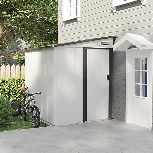 Storage Shed 5X7ft, Outdoor Lean-to Metal Storage Sheds with Pent Roof (White)