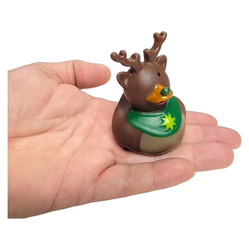 Cool Winter Holiday Christmas 9 Reindeer Rubber Duckies (2") Standard Size. (9 Pack) Cute Duck Bath Tub Pool Toys. (Reindeer Rubber Ducks)