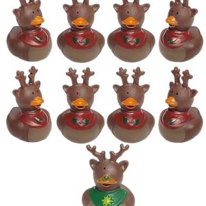 Cool Winter Holiday Christmas 9 Reindeer Rubber Duckies (2") Standard Size. (9 Pack) Cute Duck Bath Tub Pool Toys. (Reindeer Rubber Ducks)