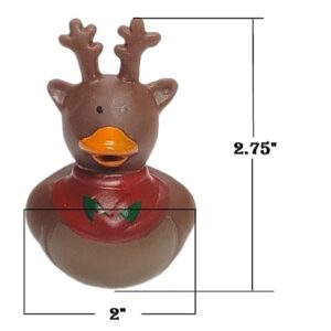 Cool Winter Holiday Christmas 9 Reindeer Rubber Duckies (2") Standard Size. (9 Pack) Cute Duck Bath Tub Pool Toys. (Reindeer Rubber Ducks)