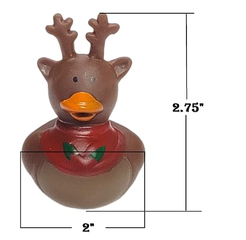 Cool Winter Holiday Christmas 9 Reindeer Rubber Duckies (2") Standard Size. (9 Pack) Cute Duck Bath Tub Pool Toys. (Reindeer Rubber Ducks)