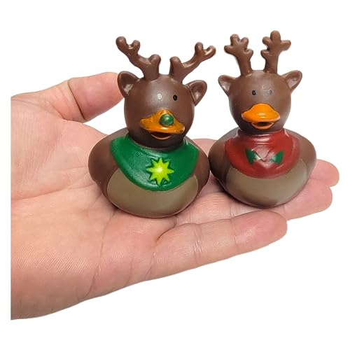 Cool Winter Holiday Christmas 9 Reindeer Rubber Duckies (2") Standard Size. (9 Pack) Cute Duck Bath Tub Pool Toys. (Reindeer Rubber Ducks)