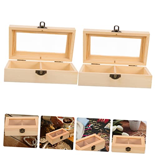 Zerodeko 6 pcs storage wooden box clear tray wooden storage bins wooden pallets tea bag holder coffee condiment organizer jewelry case with lid Jewelry Container clear lid jewelry organizer