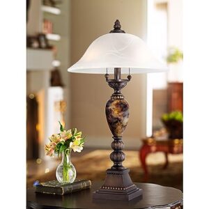 DIRKES Traditional Table Lamp 27" Tall Aged Bronze Marble White Alabaster Glass Dome Shade for Bedroom Living Room Bedside