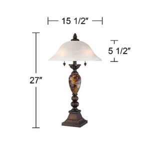 DIRKES Traditional Table Lamp 27" Tall Aged Bronze Marble White Alabaster Glass Dome Shade for Bedroom Living Room Bedside