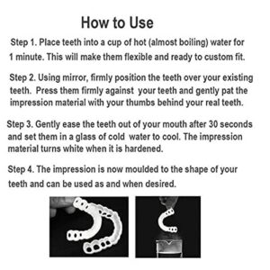 CHNLML Denture Teeth Temporary Fake Teeth Snap on Veneers, Simulation Braces Snap On Smile Tooth Cover Perfect Whitening One Size Fits Most Comfortable Denture to Make，Fix Confident Smile (2 Pcs)