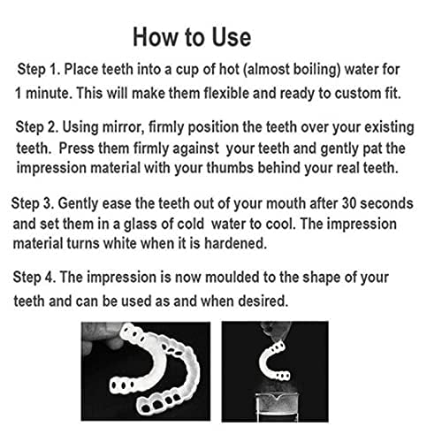 CHNLML Denture Teeth Temporary Fake Teeth Snap on Veneers, Simulation Braces Snap On Smile Tooth Cover Perfect Whitening One Size Fits Most Comfortable Denture to Make，Fix Confident Smile (2 Pcs)