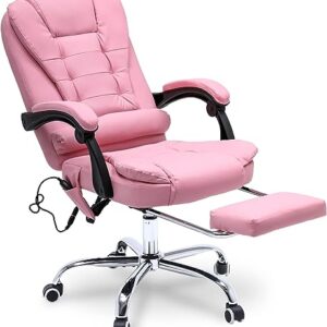 Belandi Massage Office Chair, Ergonomic Executive Computer Chair w/Foot Rest, PU Leather Executive Office Chair w/Heated, Padded Armrest, High Back Swivel Recliner for Office Home Study (Pink2)