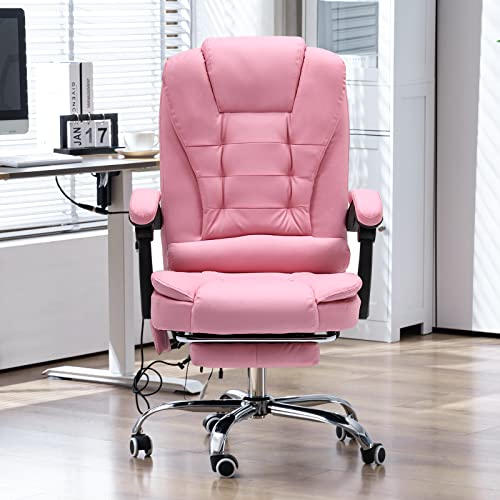 Belandi Massage Office Chair, Ergonomic Executive Computer Chair w/Foot Rest, PU Leather Executive Office Chair w/Heated, Padded Armrest, High Back Swivel Recliner for Office Home Study (Pink2)