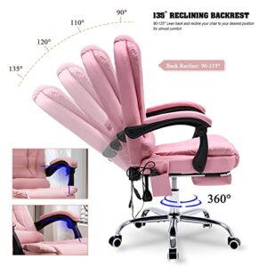 Belandi Massage Office Chair, Ergonomic Executive Computer Chair w/Foot Rest, PU Leather Executive Office Chair w/Heated, Padded Armrest, High Back Swivel Recliner for Office Home Study (Pink2)