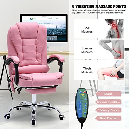 Belandi Massage Office Chair, Ergonomic Executive Computer Chair w/Foot Rest, PU Leather Executive Office Chair w/Heated, Padded Armrest, High Back Swivel Recliner for Office Home Study (Pink2)