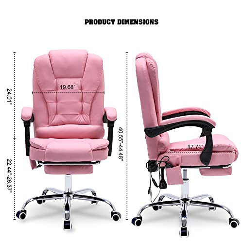 Belandi Massage Office Chair, Ergonomic Executive Computer Chair w/Foot Rest, PU Leather Executive Office Chair w/Heated, Padded Armrest, High Back Swivel Recliner for Office Home Study (Pink2)