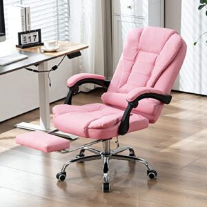 Belandi Massage Office Chair, Ergonomic Executive Computer Chair w/Foot Rest, PU Leather Executive Office Chair w/Heated, Padded Armrest, High Back Swivel Recliner for Office Home Study (Pink2)