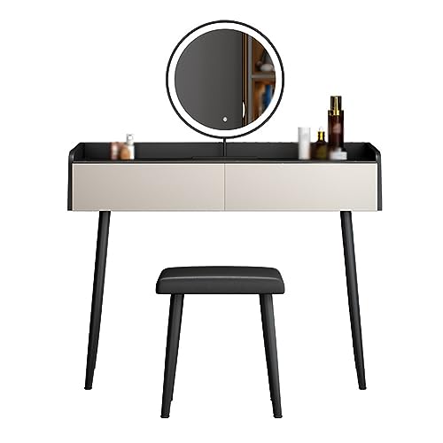 ZHIVIQ Vanity Table Set with Mirror and Cushioned Stool, Dressing Table Vanity Makeup Table，Black