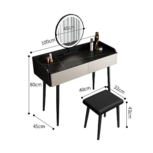 ZHIVIQ Vanity Table Set with Mirror and Cushioned Stool, Dressing Table Vanity Makeup Table，Black