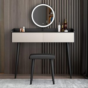 ZHIVIQ Vanity Table Set with Mirror and Cushioned Stool, Dressing Table Vanity Makeup Table，Black