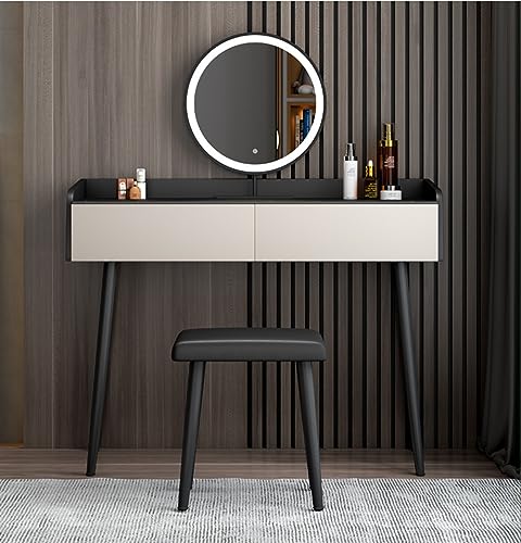 ZHIVIQ Vanity Table Set with Mirror and Cushioned Stool, Dressing Table Vanity Makeup Table，Black