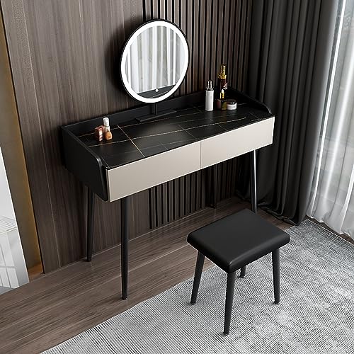 ZHIVIQ Vanity Table Set with Mirror and Cushioned Stool, Dressing Table Vanity Makeup Table，Black