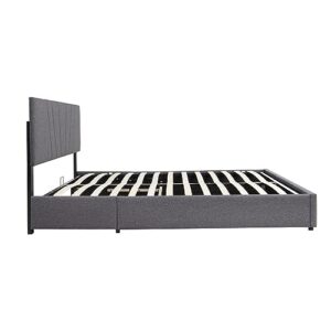 HAUSHECK Upholstered Platform Bed Full Size - Bed Frame with Headboard & Hydraulic Storage System, Wooden Slats Support Mattress Foundation, Modern Linen Fabric Bed Frames No Box Spring Needed