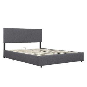 HAUSHECK Upholstered Platform Bed Full Size - Bed Frame with Headboard & Hydraulic Storage System, Wooden Slats Support Mattress Foundation, Modern Linen Fabric Bed Frames No Box Spring Needed