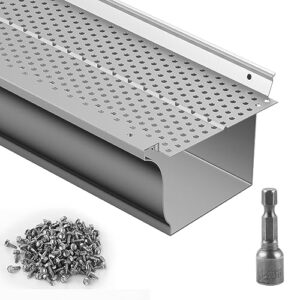 vevor gutter guard, 5 inch width, aluminum leaf filter diy gutter cover, 52 pcs 208 ft total length, 0.157'' hole diameter & 0.02'' thick raptor gutter guards fits any roof or gutter type