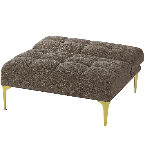 Modern Futon Sofa Single Sofá Chair Convertible Sleeper Couch Bed Daybed Gold Metal Legs Teddy Fabric for Living Room Apartment Small Space Versatile Sleep Lounge Area Weight Capacity 300 lbs Taupe