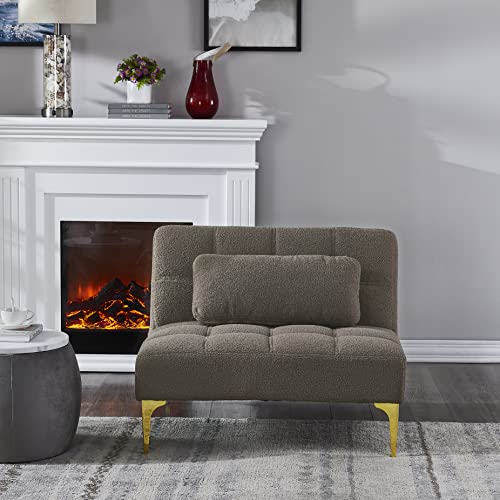 Modern Futon Sofa Single Sofá Chair Convertible Sleeper Couch Bed Daybed Gold Metal Legs Teddy Fabric for Living Room Apartment Small Space Versatile Sleep Lounge Area Weight Capacity 300 lbs Taupe