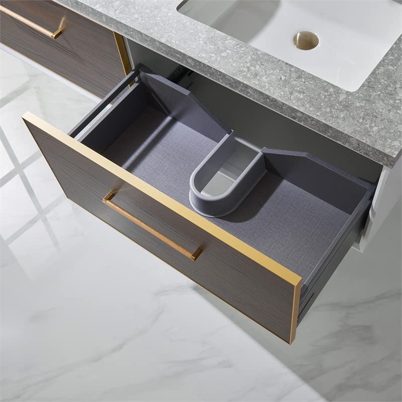 VINNOVA Caparroso 60" Grey Sintered Stone Single Sink Bath Vanity Dark Walnut w/Mirror