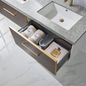 VINNOVA Caparroso 60" Grey Sintered Stone Single Sink Bath Vanity Dark Walnut w/Mirror