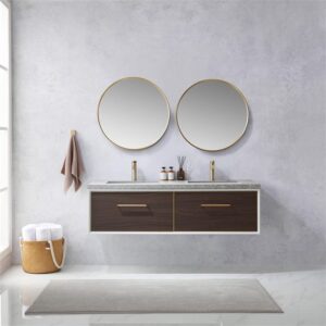 VINNOVA Caparroso 60" Grey Sintered Stone Single Sink Bath Vanity Dark Walnut w/Mirror