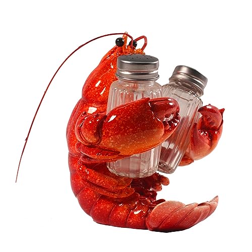 The Bridge Collection Lobster Salt and Pepper Shaker Holder Set - 3 Piece Set - Nautical Kitchen Items - Fun Salt and Pepper Shakers for Beach House, Coastal, or Ocean Decor