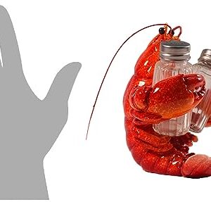 The Bridge Collection Lobster Salt and Pepper Shaker Holder Set - 3 Piece Set - Nautical Kitchen Items - Fun Salt and Pepper Shakers for Beach House, Coastal, or Ocean Decor