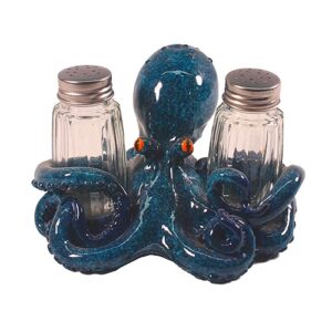 the bridge collection octopus kraken salt and pepper shaker holder set - 3 piece set - nautical kitchen items - fun salt and pepper shakers for beach house, coastal, or ocean decor