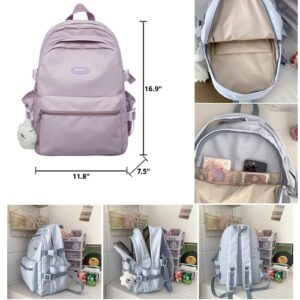 IECSHDU Kawaii Aesthetic Laptop Backpack Large Capacity Casual Daypack Cute Plush Pendant Simple Design Laptop Bag Supplies (Beige/White)