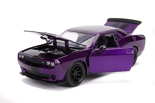 2015 Challenger SRT Hellcat Purple with Black Stripes Big Time Muscle 1/24 Diecast Model Car by Jada 31063