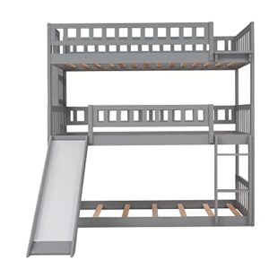 DEYOBED Triple Wooden Bunk Bed - Twin Over Twin Over Twin with Slide and Dual Ladders | Ultimate Sleep and Play Solution for 3 Kids and Teens