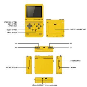 Handheld Clamshell Games Consoles Retro Game Console 12 Emulators 1000+ Gaming 3.0 inch HD Screen Video Game Console Support Independent Music Player Function-Yellow||V90-64G