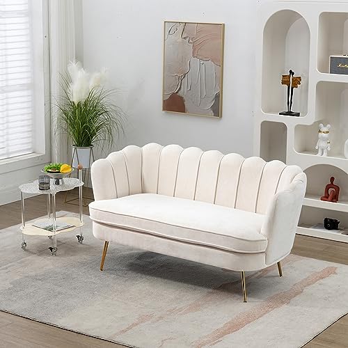 Anwickmak 59" Wide Modern Boucle Loveseat Small Sofa Small Mini Room Couch Two-Seater Sofa with Gold Metal Legs for Small Space Office Studio Apartment Bedroom (Beige)