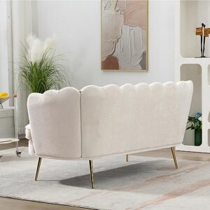 Anwickmak 59" Wide Modern Boucle Loveseat Small Sofa Small Mini Room Couch Two-Seater Sofa with Gold Metal Legs for Small Space Office Studio Apartment Bedroom (Beige)