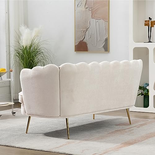 Anwickmak 59" Wide Modern Boucle Loveseat Small Sofa Small Mini Room Couch Two-Seater Sofa with Gold Metal Legs for Small Space Office Studio Apartment Bedroom (Beige)