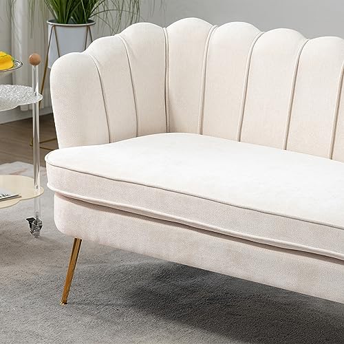 Anwickmak 59" Wide Modern Boucle Loveseat Small Sofa Small Mini Room Couch Two-Seater Sofa with Gold Metal Legs for Small Space Office Studio Apartment Bedroom (Beige)