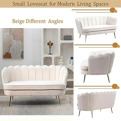 Anwickmak 59" Wide Modern Boucle Loveseat Small Sofa Small Mini Room Couch Two-Seater Sofa with Gold Metal Legs for Small Space Office Studio Apartment Bedroom (Beige)