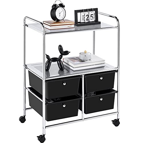 KiLTi Rolling Storage Cart with 4 Drawers & 2 Shelves Storage Trolley On Wheels for Home Office School Salon, Black