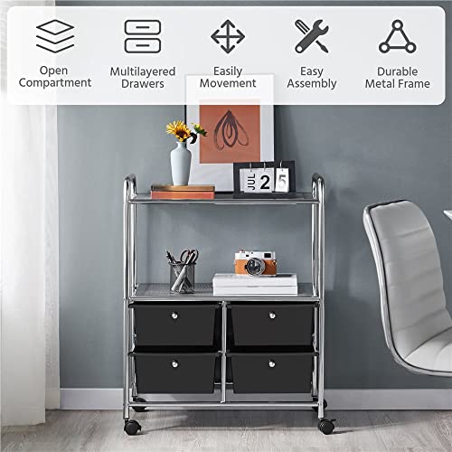 KiLTi Rolling Storage Cart with 4 Drawers & 2 Shelves Storage Trolley On Wheels for Home Office School Salon, Black