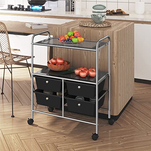 KiLTi Rolling Storage Cart with 4 Drawers & 2 Shelves Storage Trolley On Wheels for Home Office School Salon, Black