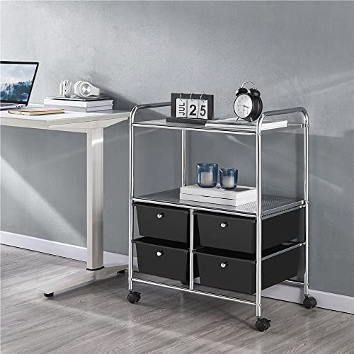 KiLTi Rolling Storage Cart with 4 Drawers & 2 Shelves Storage Trolley On Wheels for Home Office School Salon, Black