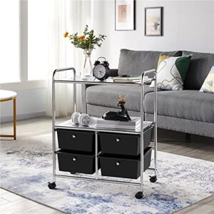 KiLTi Rolling Storage Cart with 4 Drawers & 2 Shelves Storage Trolley On Wheels for Home Office School Salon, Black