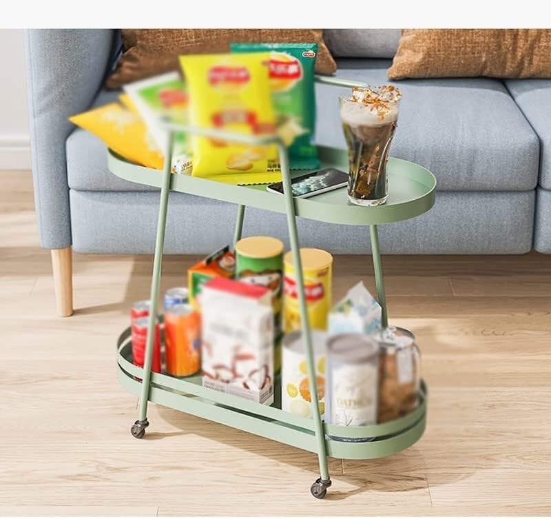 Rolling Cart Trolley Carts With Wheels Office 2 Tier Iron Rolling Cart With Wheels Living Room Sofa Side Home Balcony Movable Push Kitchen Storage Rack Cart Kitchen Utility Cart Dorm Room Essentials (