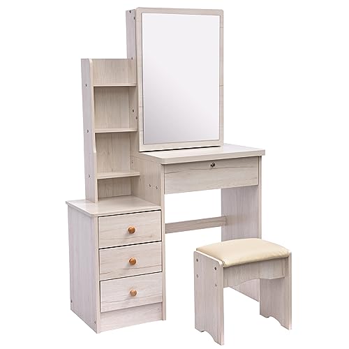 dacont Makeup Vanity Desk with Mirror Dressing Table Set with Large Drawers Vanity Table with Multi Layer High Capacity Storage Perfect for Bedroom Studio Fashionable Makeup Furniture